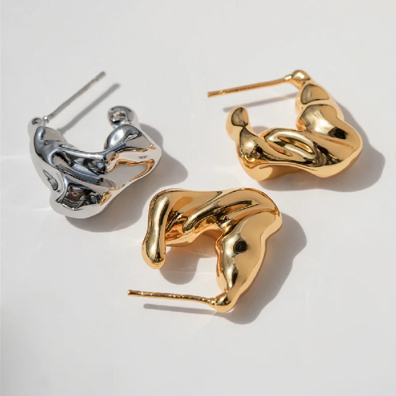 Irregular-Pleated-Lava-Earrings-For-Women-Retro-French-Earrings-Design ...