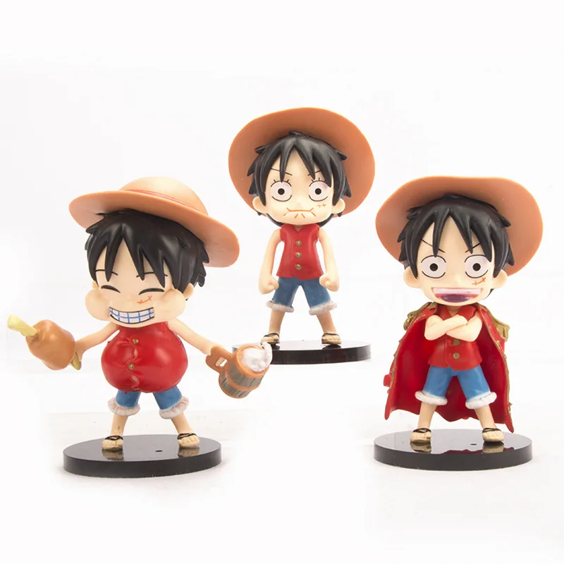 9CM 3Pcs Anime One Piece Figure Monkey D Luffy Three Expression Model ...