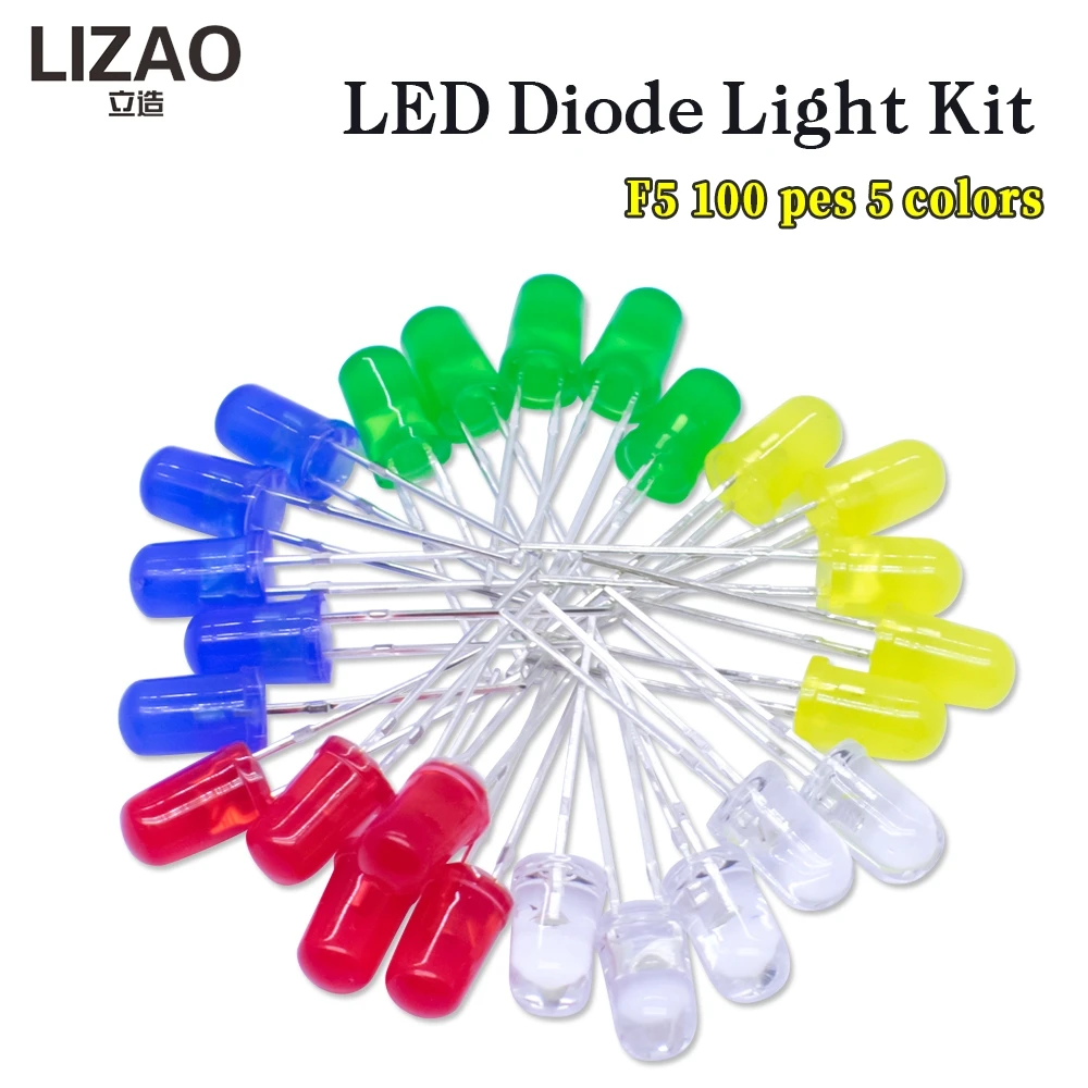 100Pcs-lot-5-Colors-F5-5MM-Round-LED-Assortment-Kit-Ultra-Bright ...