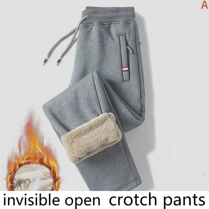 Open Crotch Pants Winter Men 'S Fleece Lined Thickened Casual Pants ...