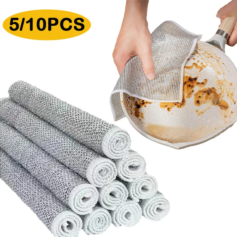 5-10Pcs-New-Wire-Dishcloth-Kitchen-Mesh-Cleaning-Cloth-Reusable ...