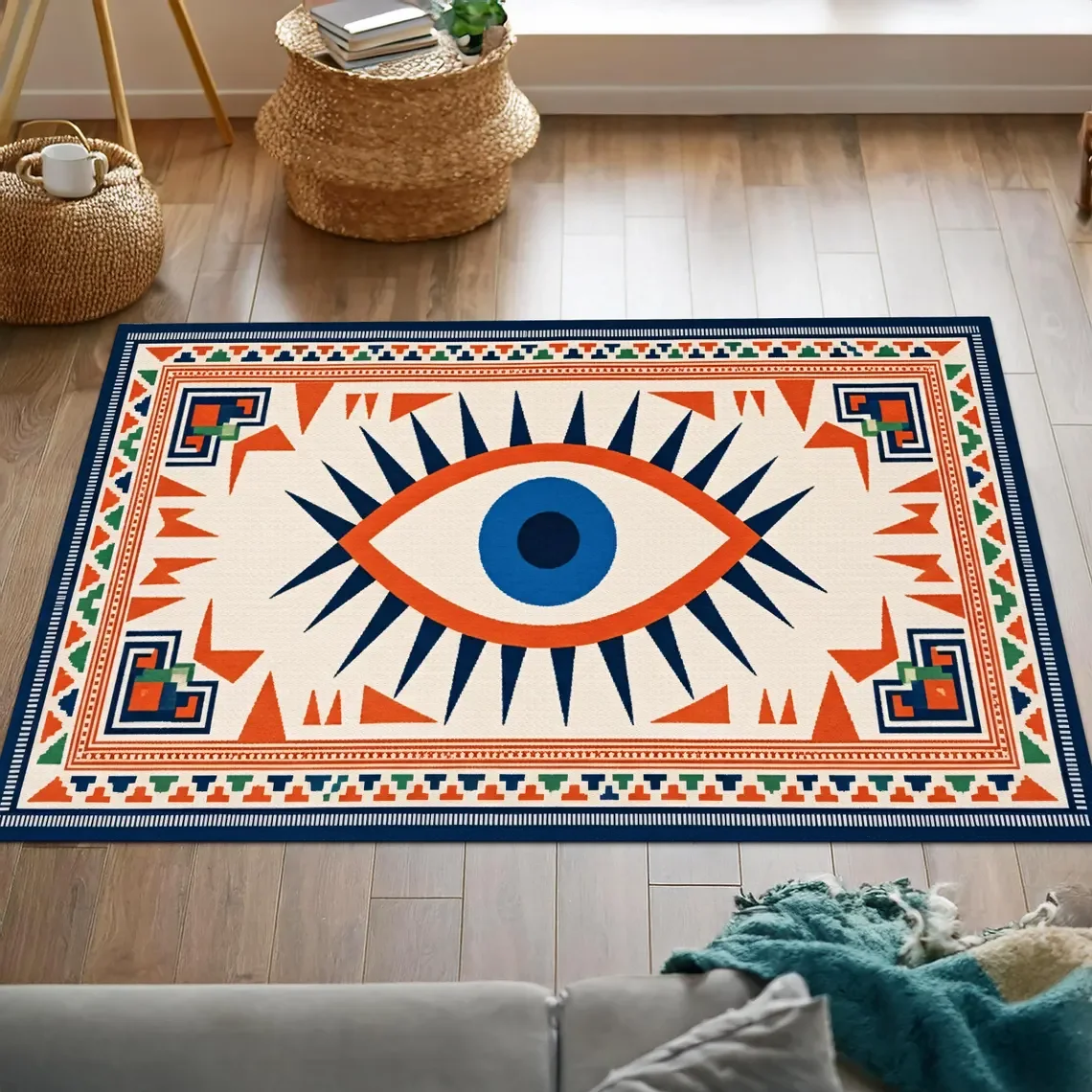 Bohemian Evil Eye Rug Colorful Geometric Nazar Design Carpet, Turkish ...
