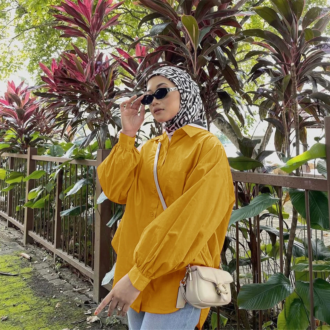 2025 New Muslim Women Long Sleeve Tops Buttons Shirt Solid Color Blouse ...