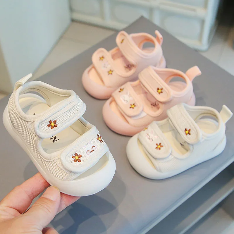 Soft Sole Anti Kick Kid Baby Sandals Embroidered Flower Rabbit Cartoon ...