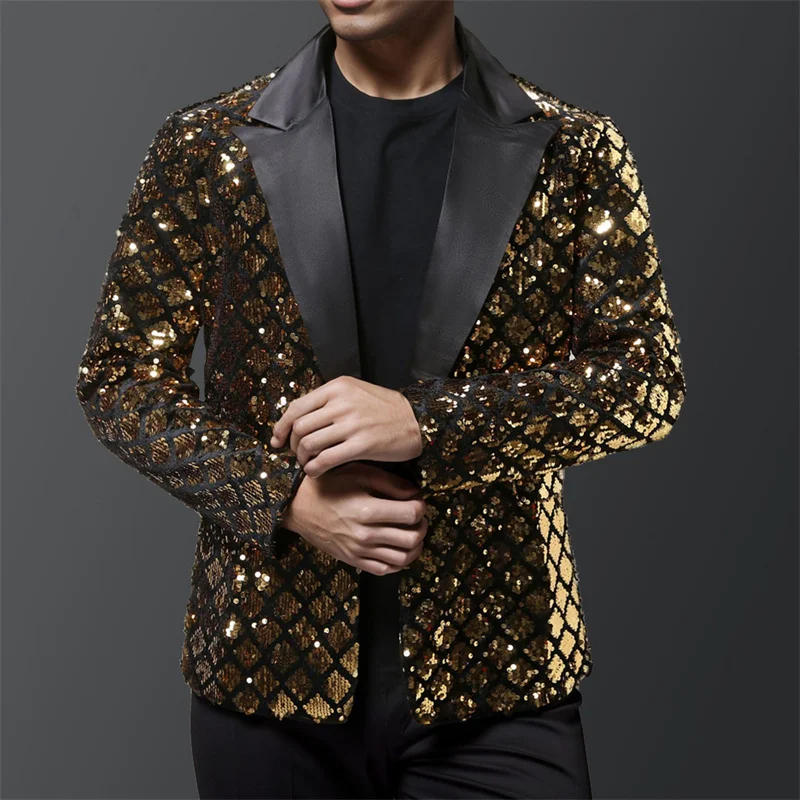Mode-M-nner-luxuri-se-Pailletten-Plaid-Anzug-Jacke-Gold-Silber-S-nger ...