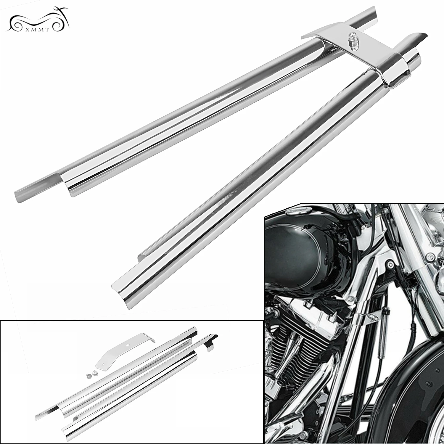 1Pair-Motorcycle-Chrome-Down-Tube-Frame-Covers-Fit-For-Harley-Softail ...