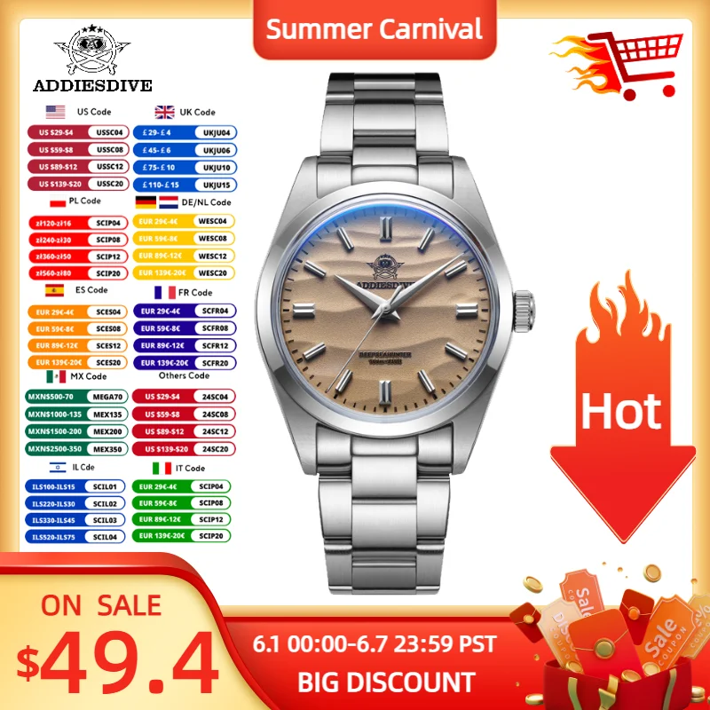 ADDIESDIVE-AD2030-Men-s-Watch-36mm-Quartz-Watch-100m-Waterproof-316L ...