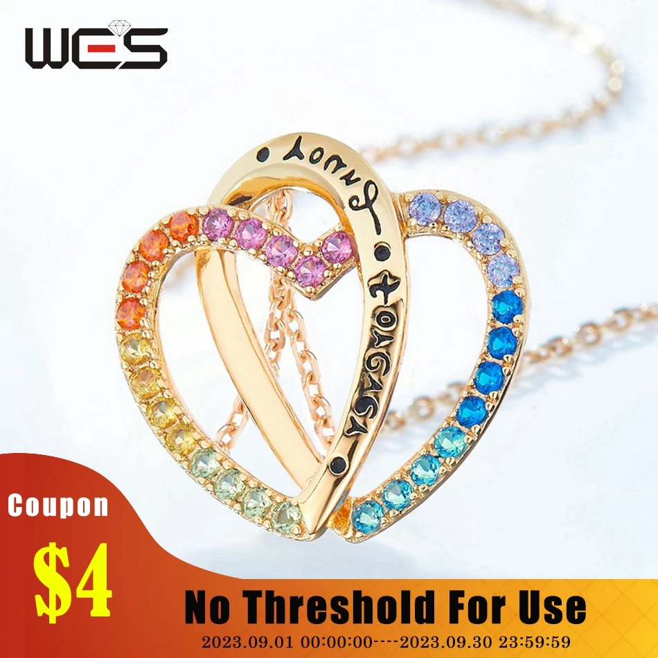 WES-925-Sterling-Silver-Pendant-for-Women-Rainbow-Crystal-Colorful ...