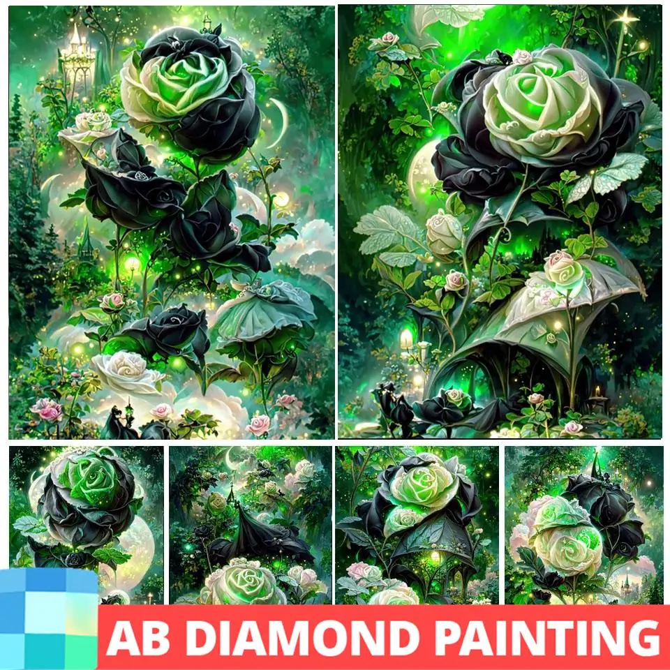 AB-Drill-Diamond-Painting-Black-Rose-Full-Diamond-Embroidery-Montrose-Castle-Flower-Mosaic-Cross ...