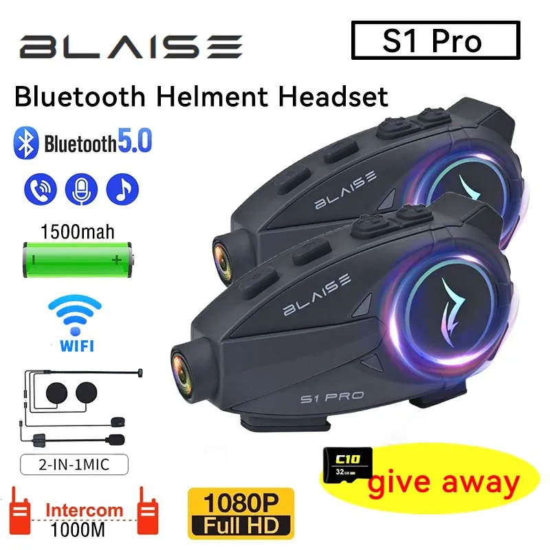 Motorcycle-Intercom-Helmet-Headset-Bluetooth-Dash-Cam-BLAISE-S1-Pro ...