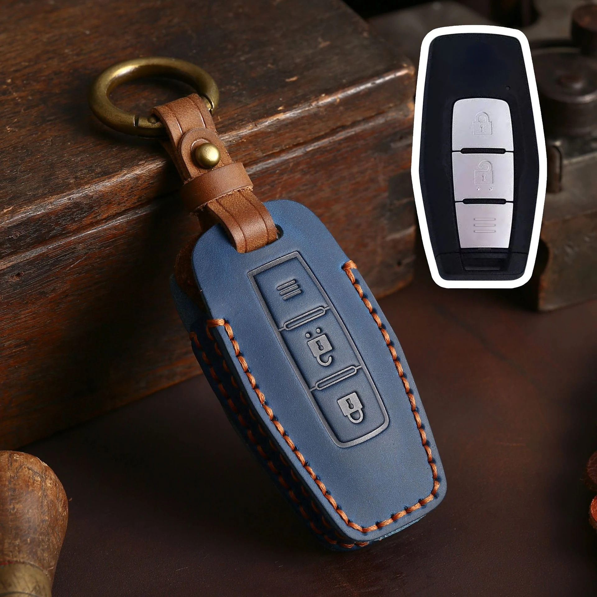 2-3-Bottons-Leather-Car-Key-Case-Fob-Cover-Shell-Keychain-for ...