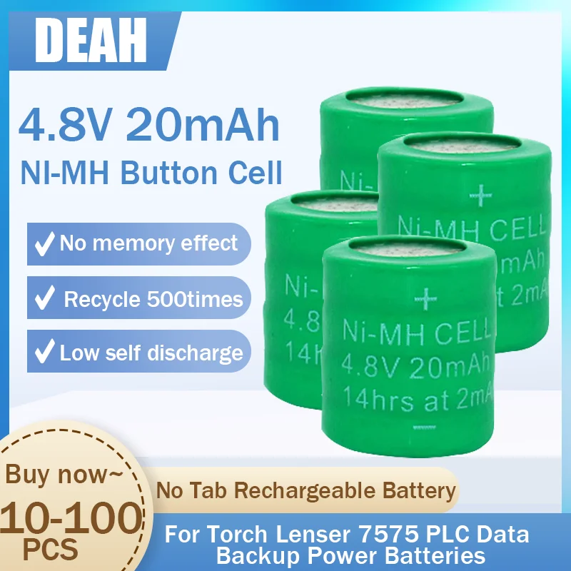 20mAh 4.8V ni mh 재충전 용 단추 동전 세포 차를위한 탭 없음 LED 토치 Lenser 7575 또는 PLC 자료 백업 힘 ni mh 건전지 ...