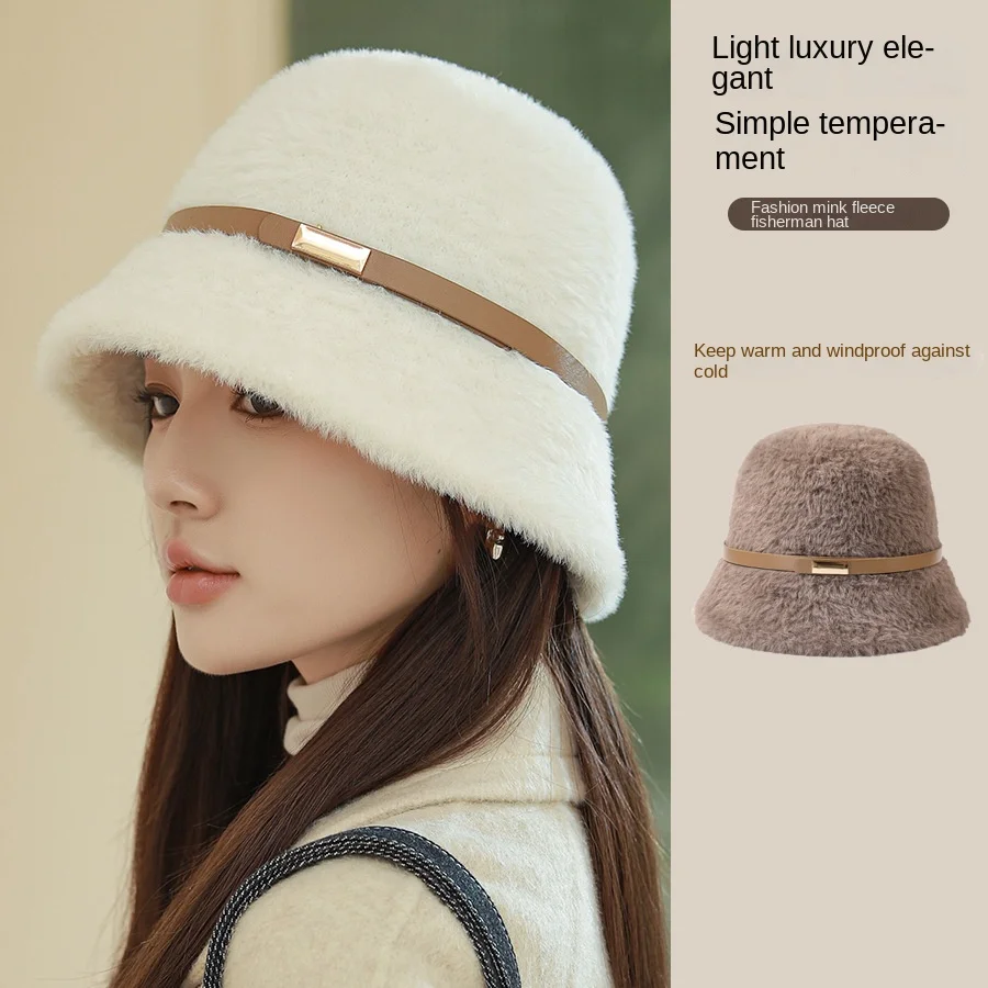 Hat-Women-Winter-Senior-Sense-Belt-Buckle-Mink-Velvet-Basin-Cap-Elegant ...
