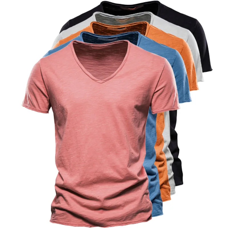 Wholesale-Drop-Ship-100-Cotton-Men-T-shirt-V-neck-Slim-Soild-T-shirts ...