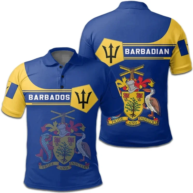 Barbados Map Flag 3D Printing Polo Shirt Barbados Coat Of Arms Emblem ...