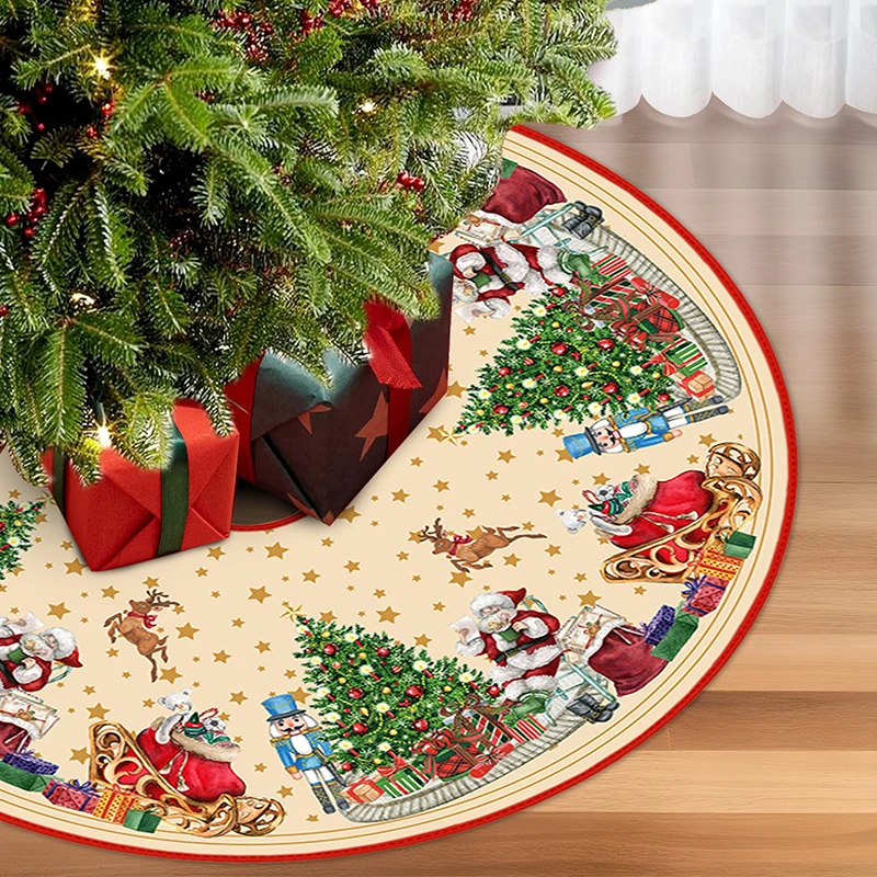 1 Piece Christmas Printed Tree Skirt New Cartoon Round Christmas Tree ...