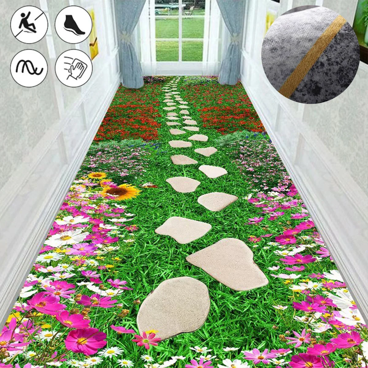 3D-Three-dimensional-Corridor-Long-Carpets-Grass-Stone-HALLWAY-Rug-Can ...