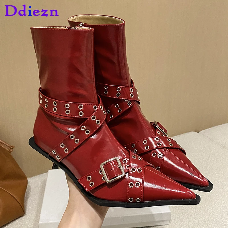 Botas-cortas-con-punta-estrecha-y-hebilla-de-cintur-n-para-mujer ...