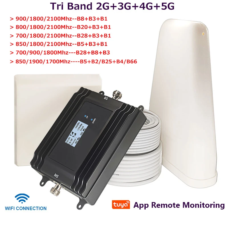 Signal Booster 3G 4G 5G Tri Band 700/800/900/1800/2100Mhz B1 B2 B3 B4 B5 B8 B20 B28 Signal ...