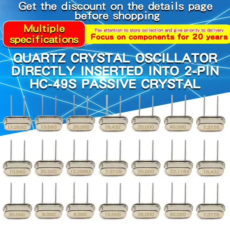 10pcs Quartz Crystal Oscillator In-line 2-pin HC-49S Passive Crystal ...