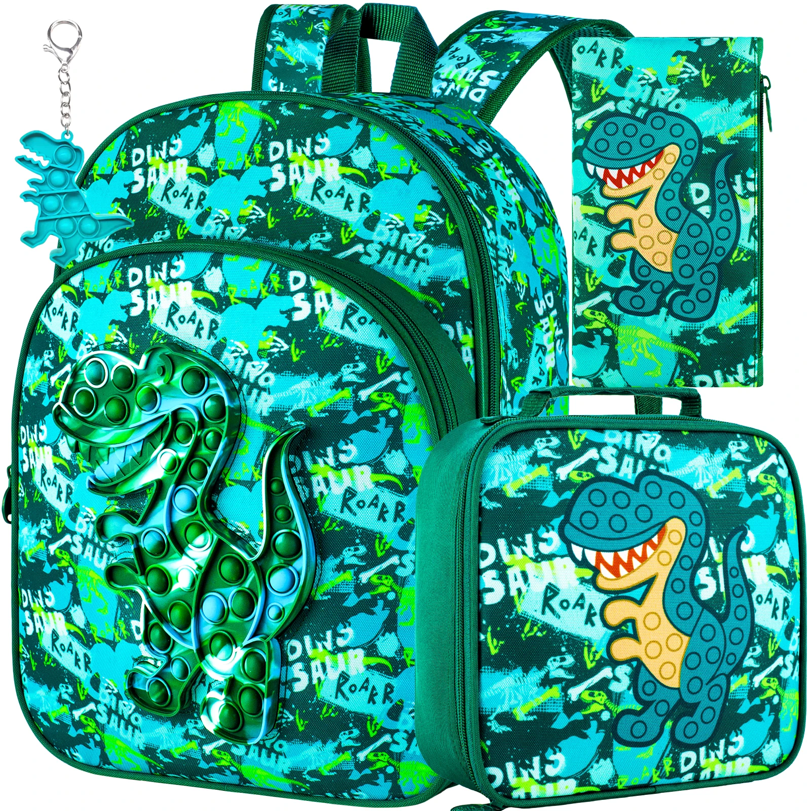 3PCS-Dinosaur-Backpack-for-Boys-16-Inch-Kids-Water-Resistant-Preschool ...
