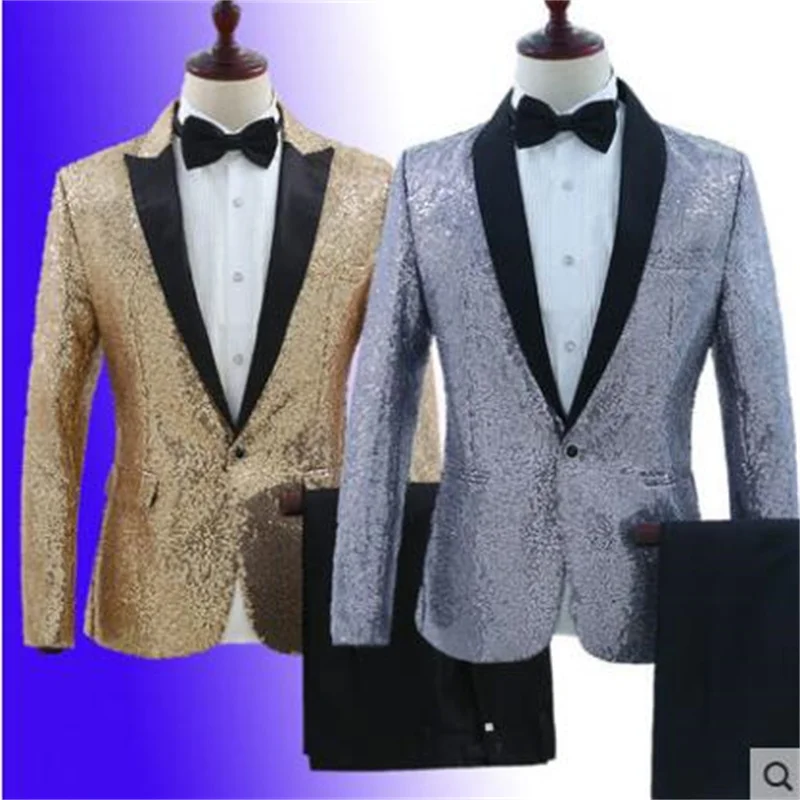 Gold Silver Clothes Men Suits Designs Homme Terno Stage Costumes For ...