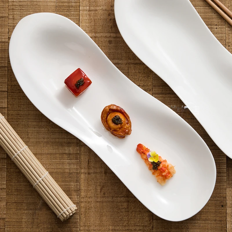 Creative-Ceramic-Strip-Western-Food-Pan-White-Ceramic-Platter-for-Hotel ...
