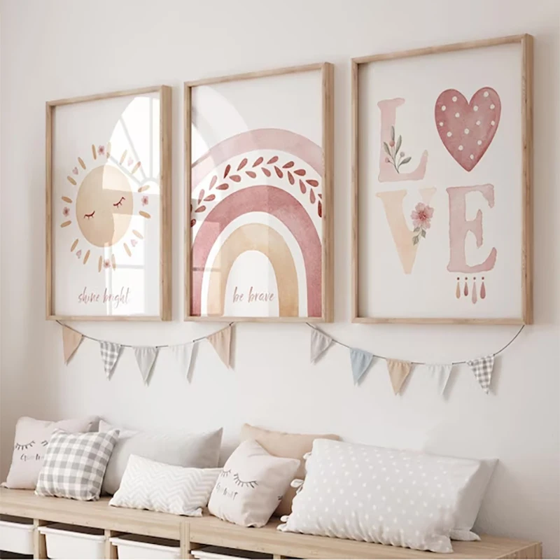 Boho Rainbow Sunshine Posters Set of 3 Nursery Prints Boy Girl Nursery ...