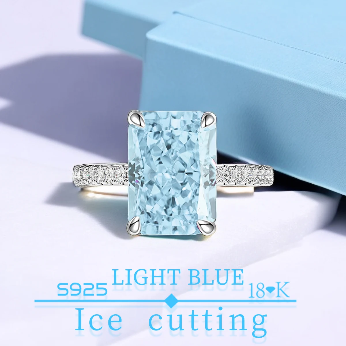 S925-sterling-silver-Rectangular-Light-ice-blue-Zircon-High-carbon ...