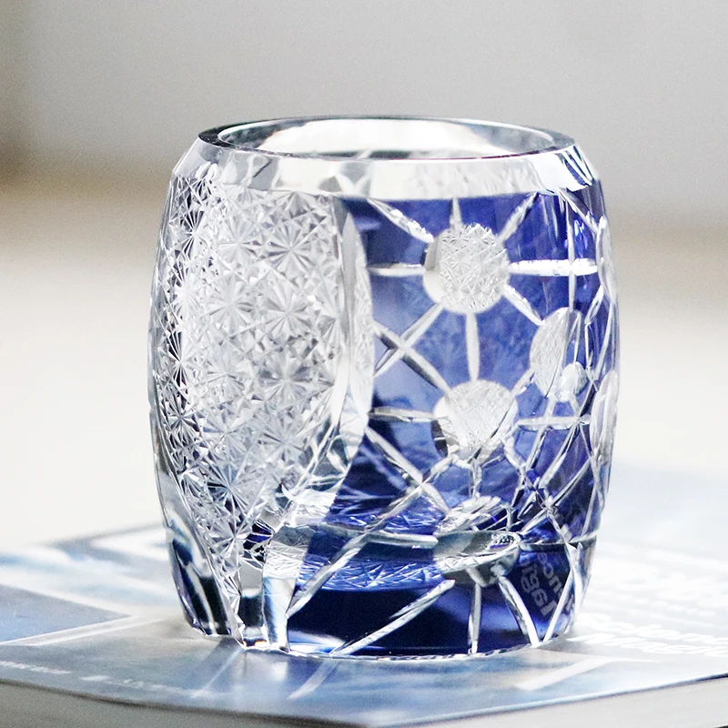 Japanese-Style-Double-Color-Hand-Cut-Clear-Glass-Blue-Star-Pattern ...