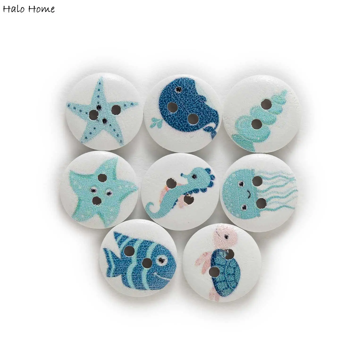 Mixed-50pcs-Ocean-Sea-World-Theme-Round-Wood-Buttons-Sewing ...