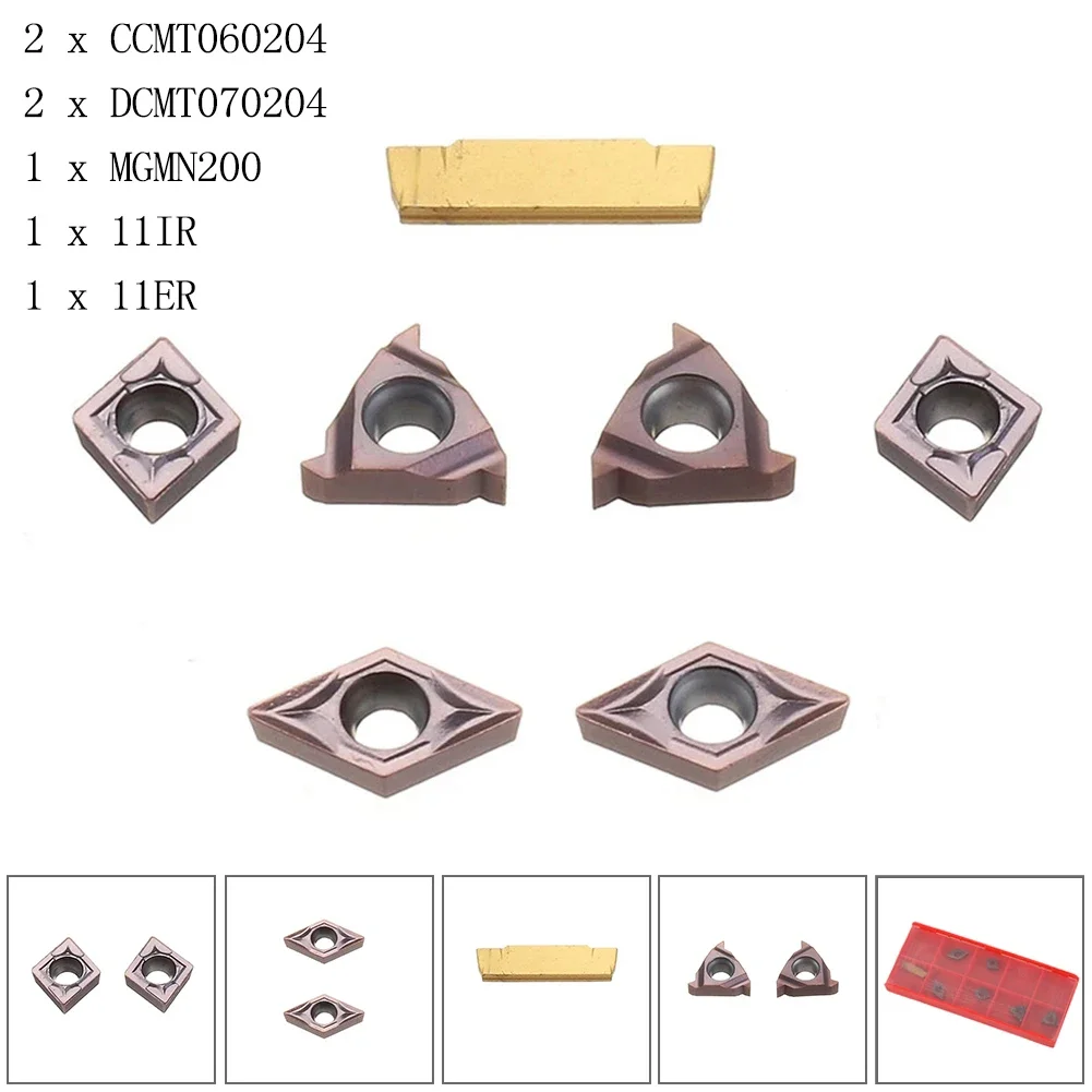 7pcs Carbide Insert Set For 10mm Shank CCMT060204/DCMT070204/MGMN200 ...