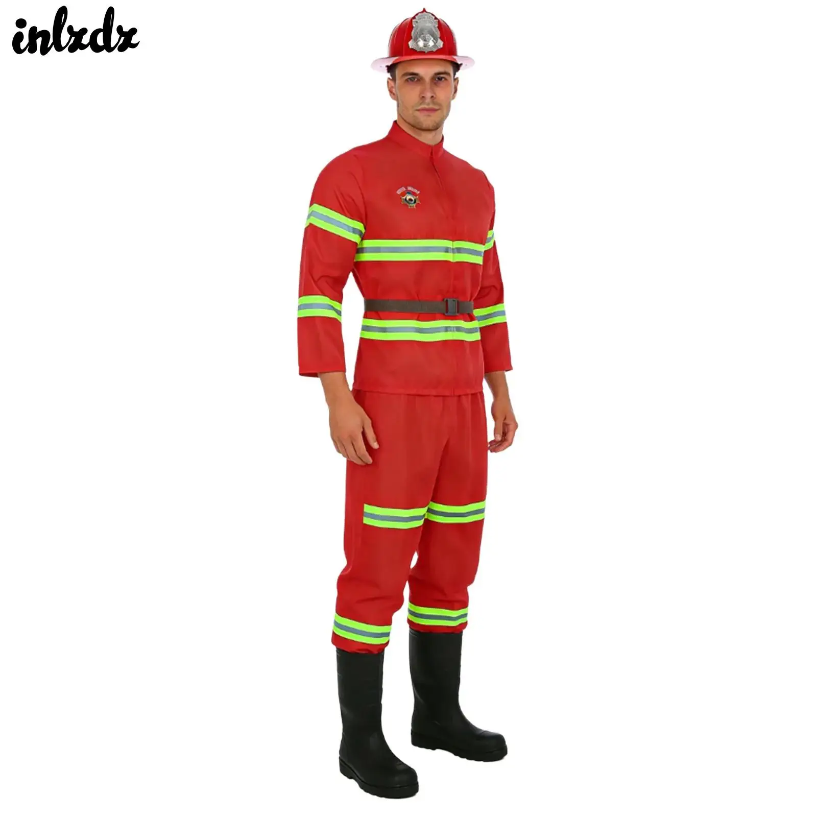 Mens Firefighting Jacket Coat Pants And Belt Plastic Helmet Fireman ...