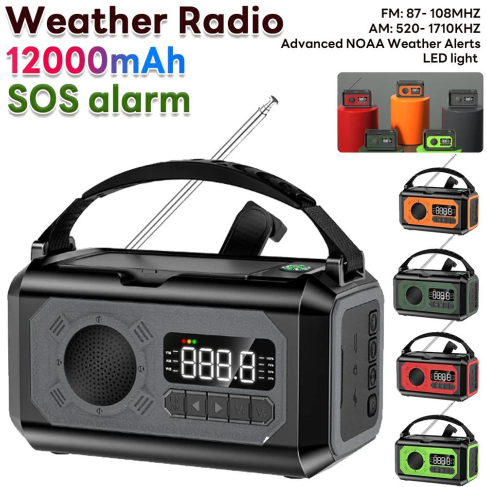 12000mAh-Weather-Alert-Radio-Emergency-Radio-AM-FM-with-2-Solar-Panels ...