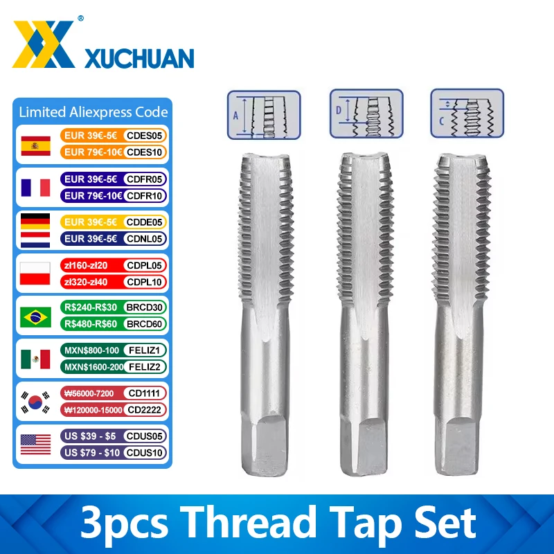 3pcs-Hand-Thread-Tap-Set-HSS-Metric-Plug-Tap-Metal-Screw-Tap-Drill-M2 ...