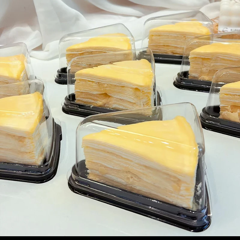 100 PCS Disposable Cake Box,Plastic Triangle Round Moon Cake Tray Food ...