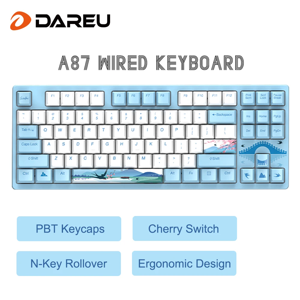 Dareu 87 Keys Wired Mechanical Keyboard Cherry Mx Switch Pbt Keycaps N-key Rollover Icy Blue ...
