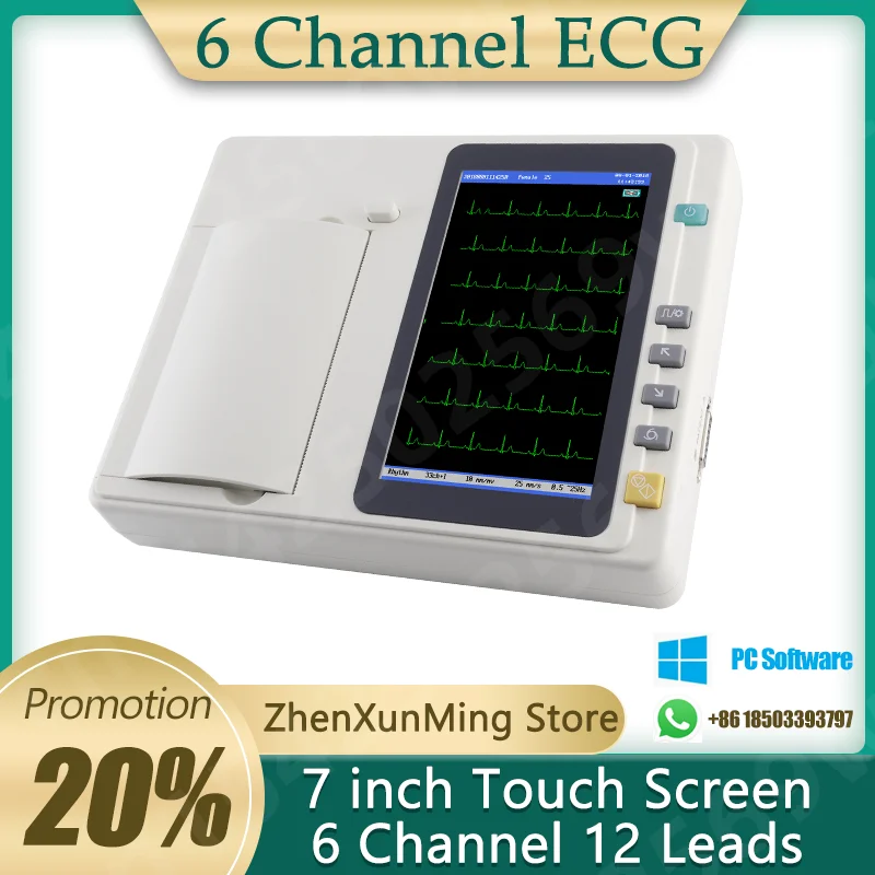 Pantalla táctil Digital ECG601 de 7 pulgadas, 6 CANALES, 12 cables ...