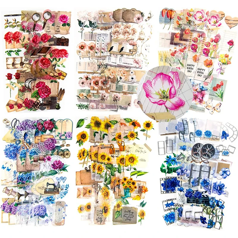 Aesthetic-Flower-Stickers-464pcs-36sheets-Vintage-Waterproof-Floral ...