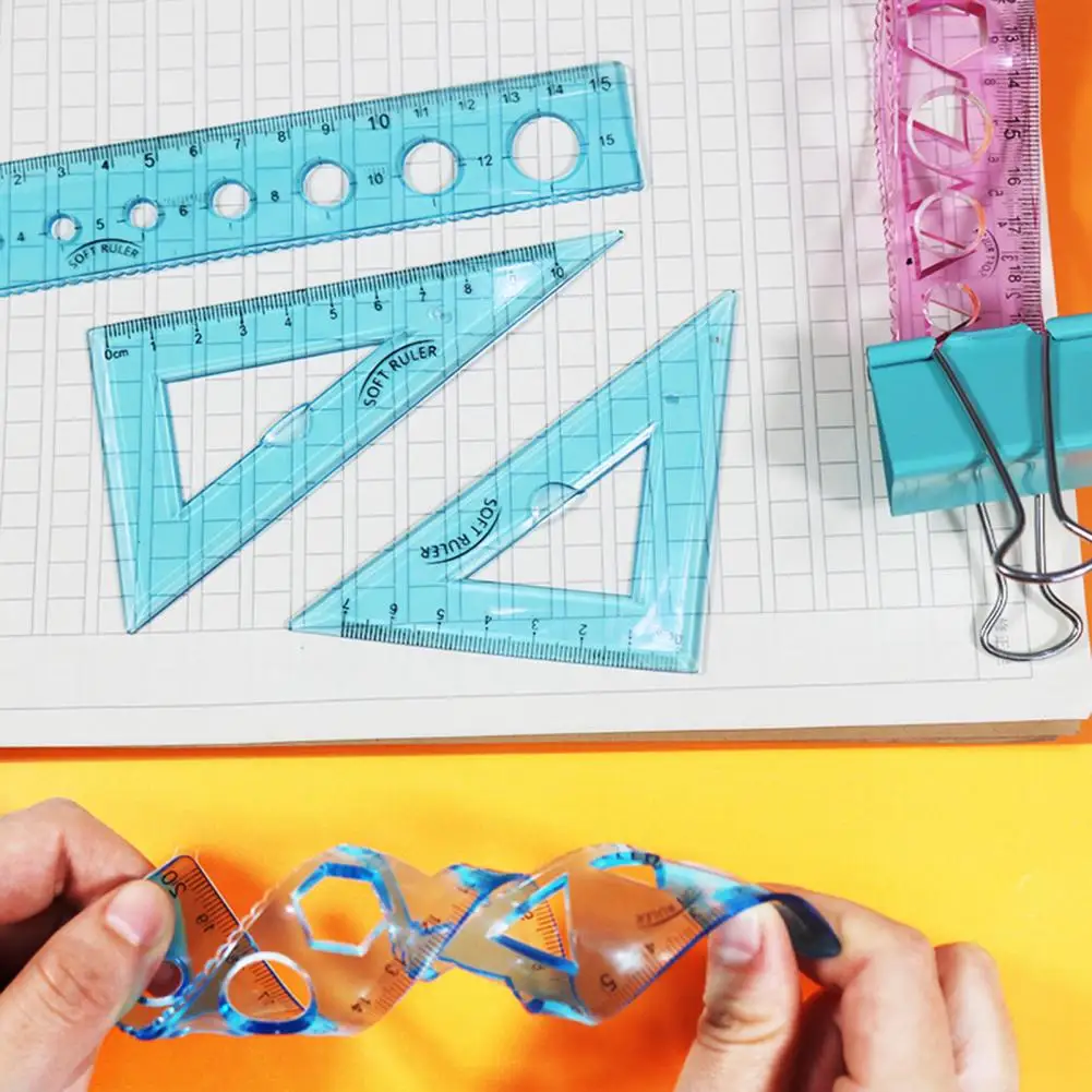 4Pcs-Set-Plastic-Ruler-Set-Soft-Geometry-Maths-Drawing-Compass ...