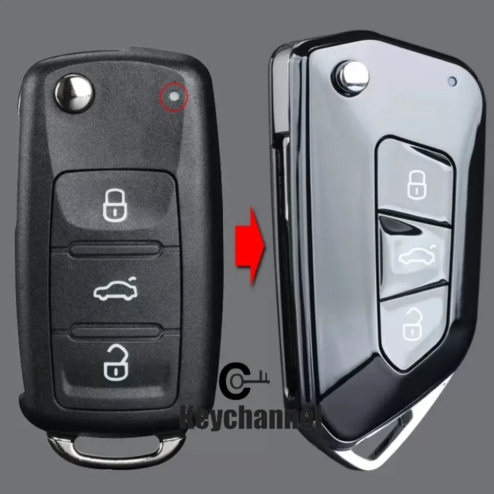 3-Button-Car-Key-Shell-Modified-Flip-Folding-Key-Case-Golf-8-Style ...