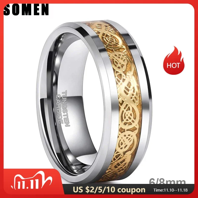 Somen-Ring-Men-Real-Tungsten-Ring-6mm-8mm-Gold-Celtic-Dragon-Polished ...
