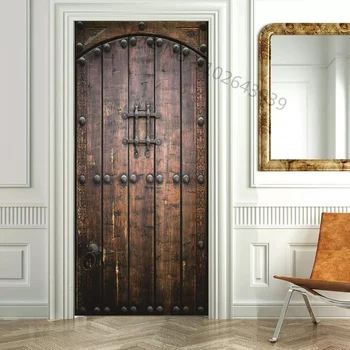 Wooden Grain Door Sticker 3D Door Mural Peel and Stick Removable ...