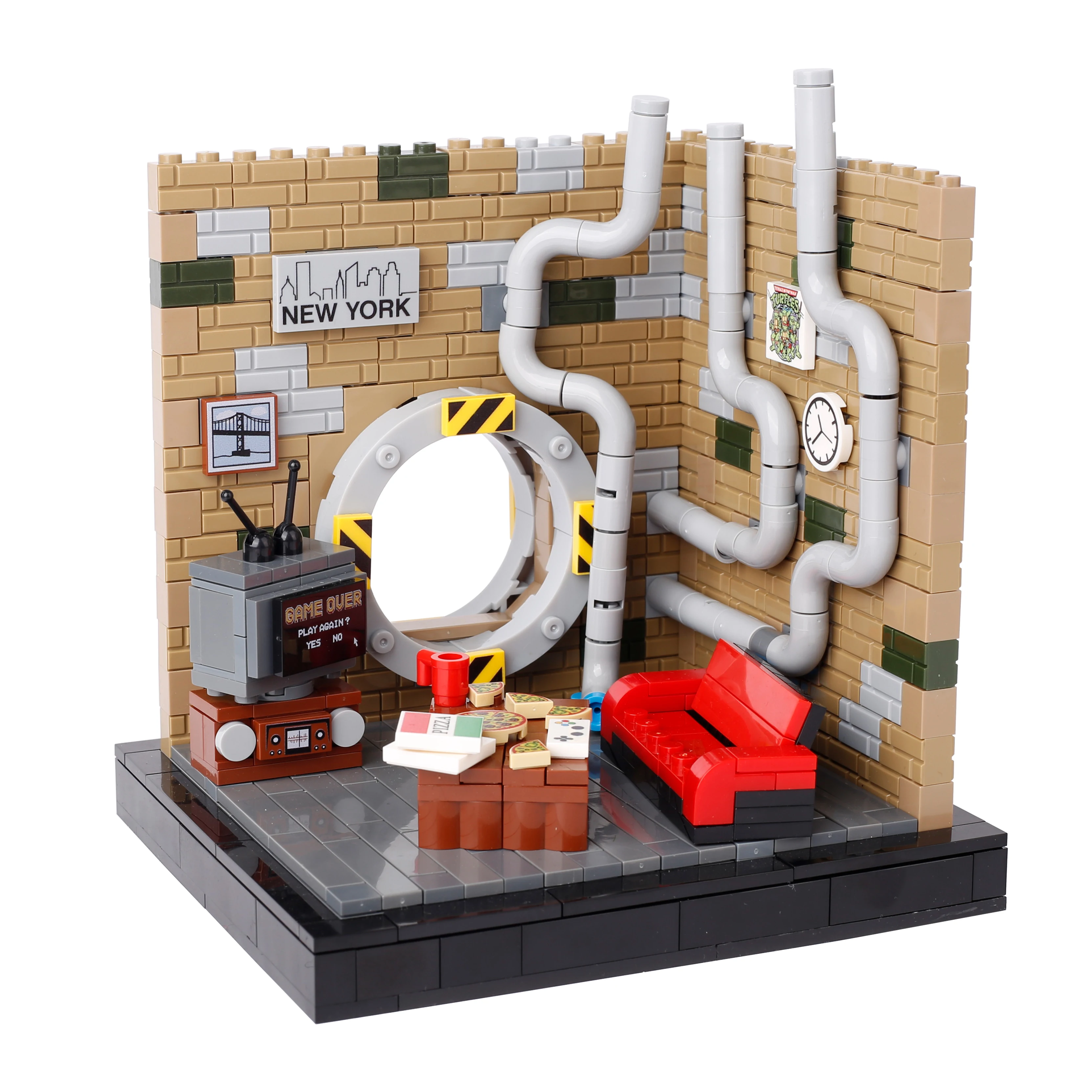 MOC-City-Sewer-Building-Blocks-Kit-TV-Sofa-Food-Pizza-Pipeline-Room ...