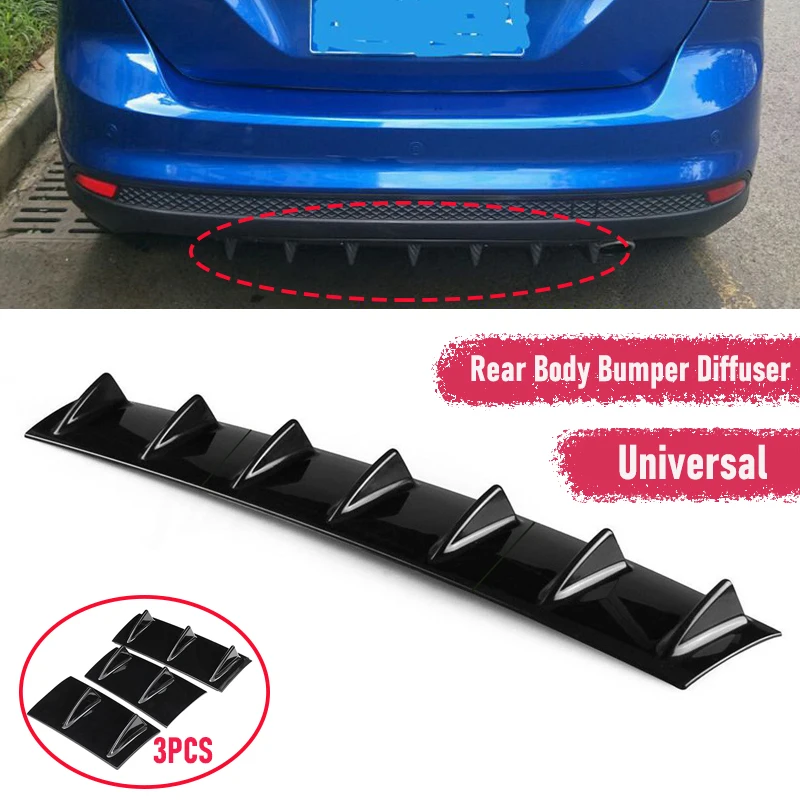 3pcs-Universal-Rear-Bumper-Spoiler-Diffuser-Gloss-Black-7-Wing-Shark ...