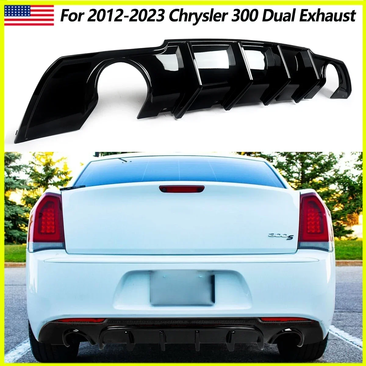 Gloss-Black-For-2015-2023-Chrysler-300-Rear-Bumper-Lip-Diffuser-Dual ...