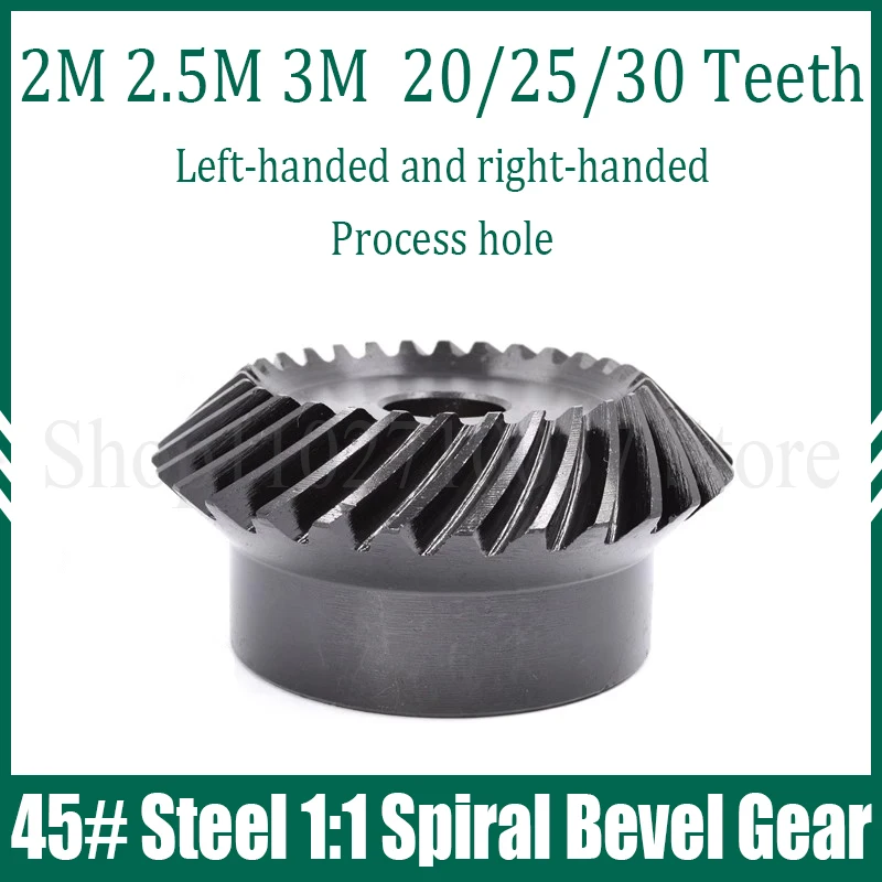 1:1 2M 2.5M 3M Spiral Bevel Gear Set 20/25/30 Teeth Process Hole 45 ...
