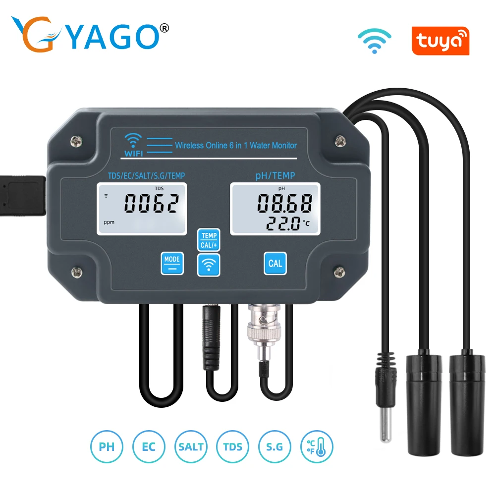 WiFi Wireless PH Meter Smart APP Control Water Quality Tester Fish Tank ...