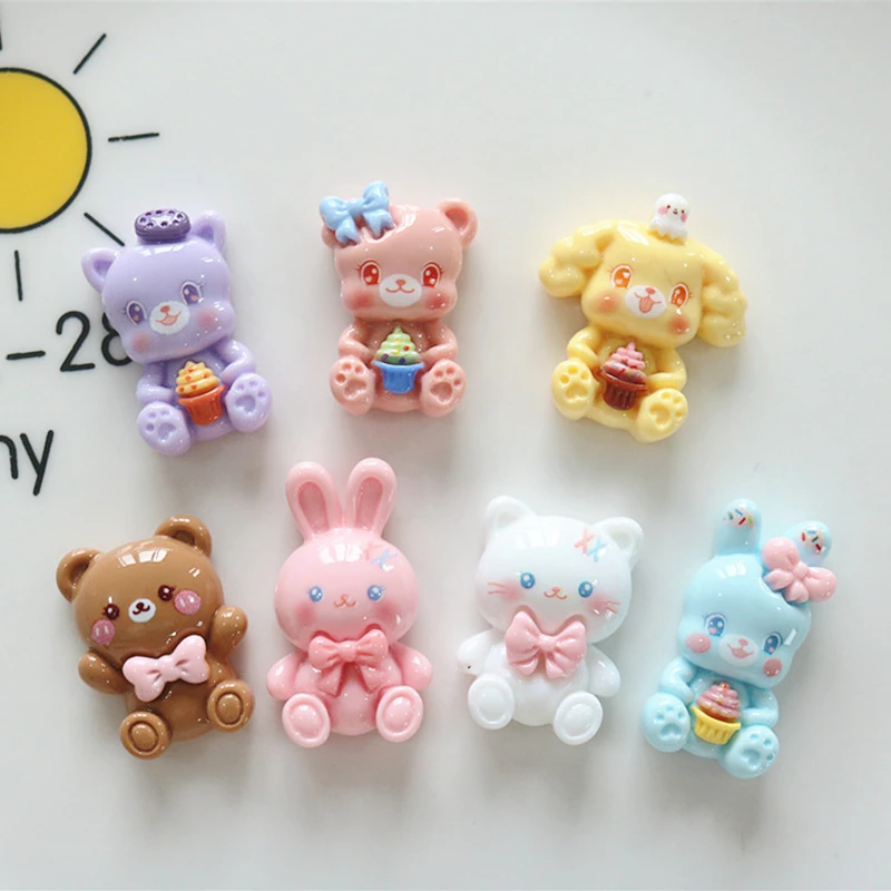 10 Pcs New Cute Mini Cartoon Shiny Animals, Bears, Rabbits, Cats Resin ...