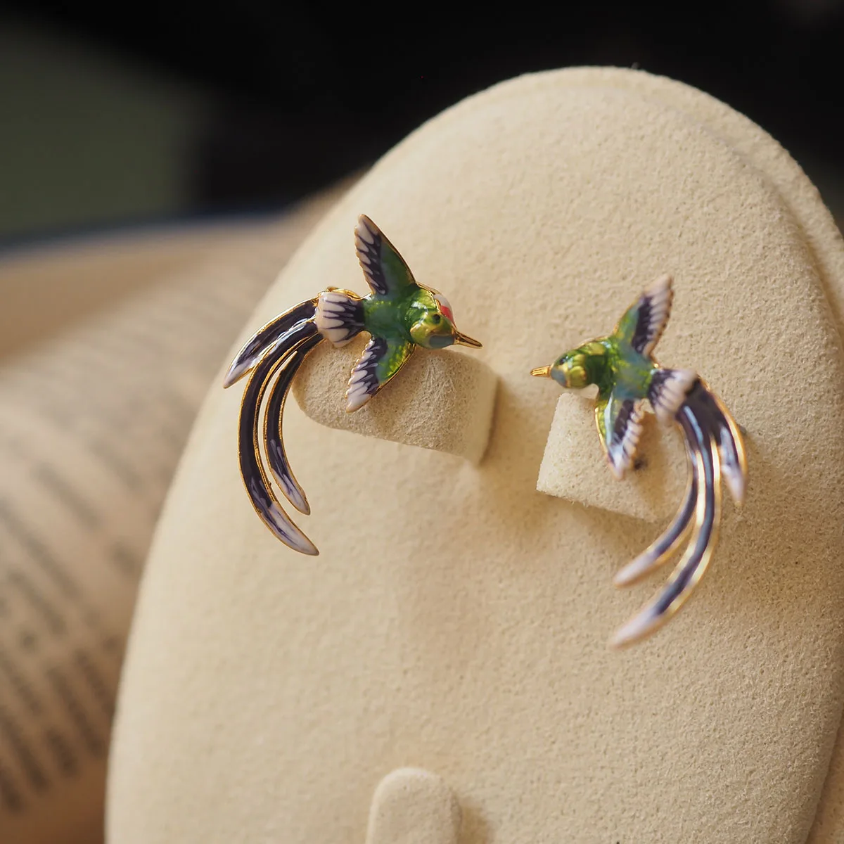 Cute Lovely Green Hummingbird Stud Earring For Women Fashion Enamel ...